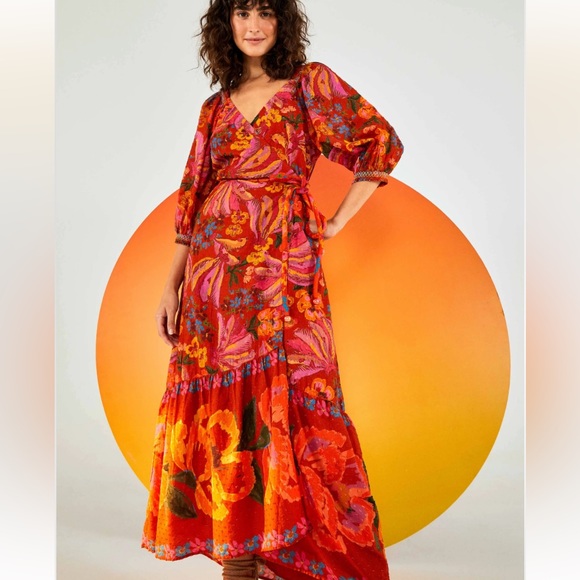 FARM Rio | Dresses | Farm Rio Red Spring Bananas Maxi Dress Xs Nwt ...